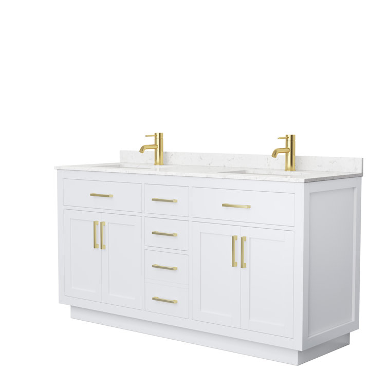 Wyndham Collection Meuble-lavabo double autoportant de 66 po avec plateau en marbre Beckett TK ...